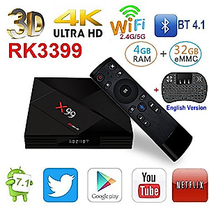 X99 4GB 64GB Rockchip RK3399 Android 7.1 TV Box 2.4 G&5G Dual WiFi BT4.0 1000M LAN USB3.0 Type-c Media Player with Wireless Mini Backlit Keyboard