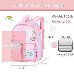 Lmeison Backpack for Girls School Backpacks for Girl Cute Bookbag Kawaii Kids School Bag Pink Rainbow Back Pack for Elementary School Middle School Teen Backpacks Casual Daypack for Travel