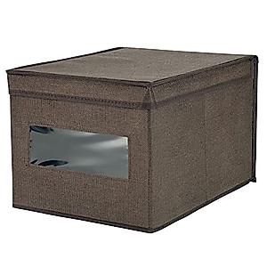 mDesign Large Fabric Stackable Closet Organizer Box with Clear Window/Lid for Bedroom, Office, Bathroom, Mudroom Organization - Shoe, Sweater, Clothes Storage, Lido Collection - Espresso Brown