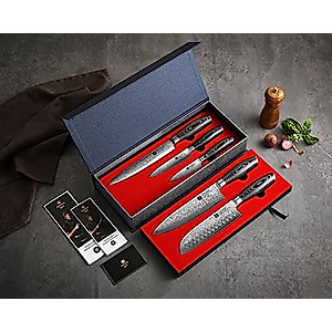 XINZUO 5PC Kitchen Knife Set Damascus Steel High Carbon Steel Chef Knife Slicing Knife Santoku Knife Utility Knife Paring Knife Sets with Pakkawood - Ya Series