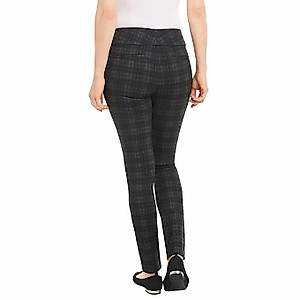 Dalia Women's Pull-On Ponte Pant with Built-in Tummy Control Panel (Black Plaid, XXL)