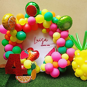 149pcs Fruit Balloon Garland Arch Kit Pink Yellow Green Balloons with Mixed Waterlemon Pineapple Mylar Foil Balloons for Twotti Fruity Party Decorations 2nd Birthday Party Summer Supplies