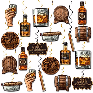Whiskey Birthday Party Decorations Set, Aged to Perfection Birthday Party Supplies, 40Pcs Party Hanging Swirls, Beer Cake Toppers for Adult Men 30th 40th 50th 60th Cheers and Beers Party