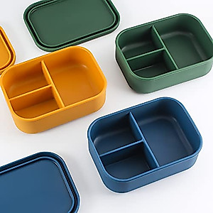 YFBXG Bento Lunch Box Container, Reusable Silicone Bento Lunch Container,Leak-Proof 3 Compartment Bento Box for Adult & kids, Microwave Safe (Green)