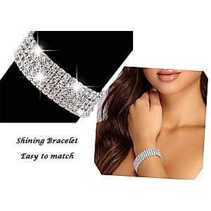 Yamberdoly Rhinestone Choker Necklaces for Women Silver Diamond Choker Necklace Set Sexy Rhinestone Wedding Choker 5 Rows