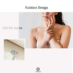 AOBOCO Sterling Silver Stethoscope Heartbeat EKG Ring, Simulated Aquamarine Crystal from Austria, Doctor Nurse Jewelry Medical Gifts for Women, RN Gifts for Nurse Female Graduation Nurse Week(Blue)