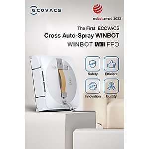 ECOVACS Winbot W1 Pro Window Cleaning Robot, Intelligent Cleaning with Dual Cross Water Spray Technology, Win SLAM 3.0 Path Planning, 2800Pa Suction Power, Edge Detection Technology, App Control,Grey
