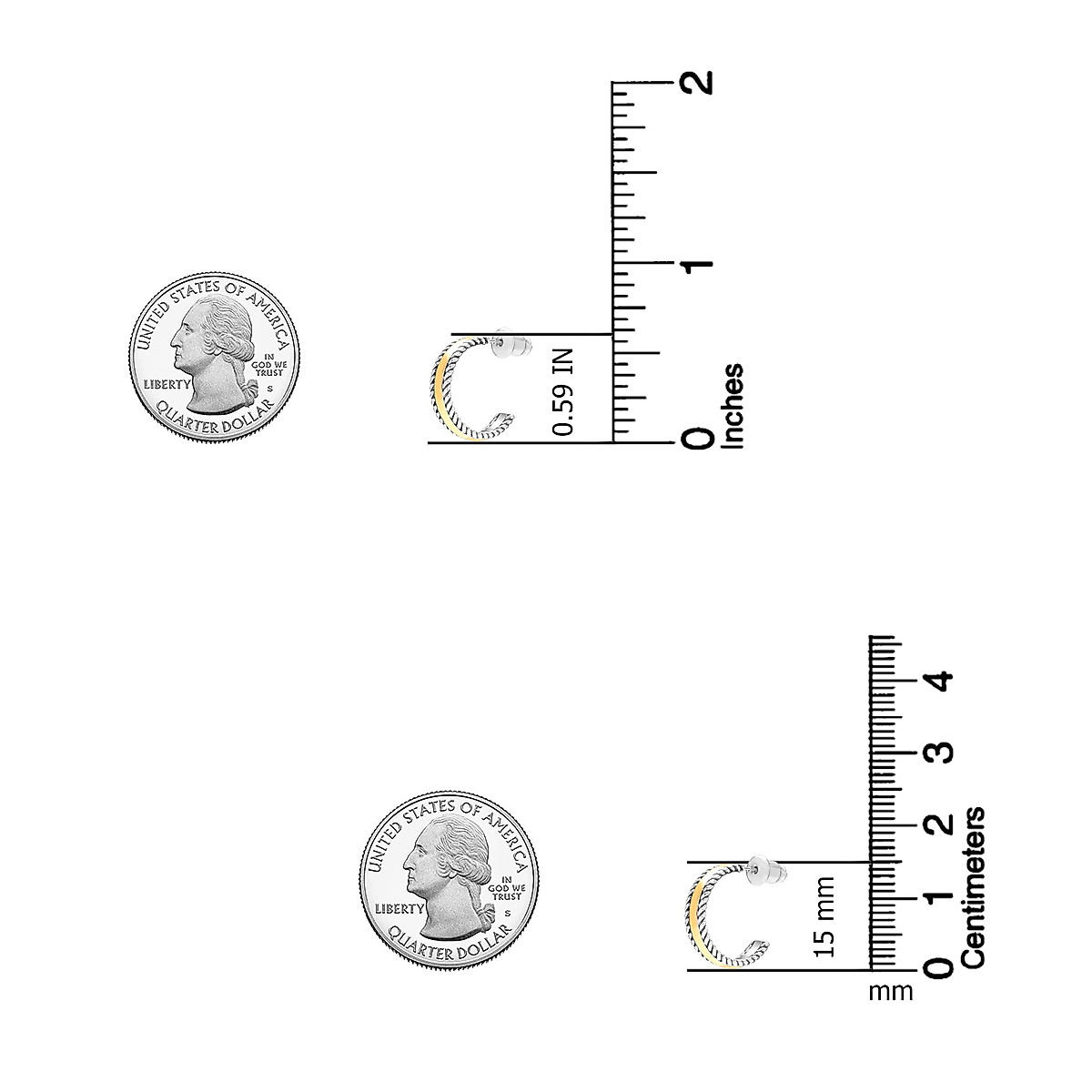 LeCalla 925 Sterling Silver Half Hoop Earrings for Women | Two-Tone Antique Style C Hoop Earring | 14K Gold-Plated Small Women's Earring 15MM