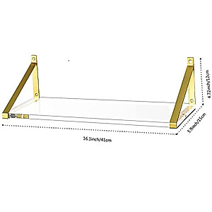 Gold Shelves Crystal-Clear Acrylic Floating Shelves,Gold Floating Shelves,Gold Wall Shelf,Sturdy Thickness 10mm(0.4inch) Acrylic Shelves for Wall Decor,Gold Shelving for Living Room Decor Set of 3.
