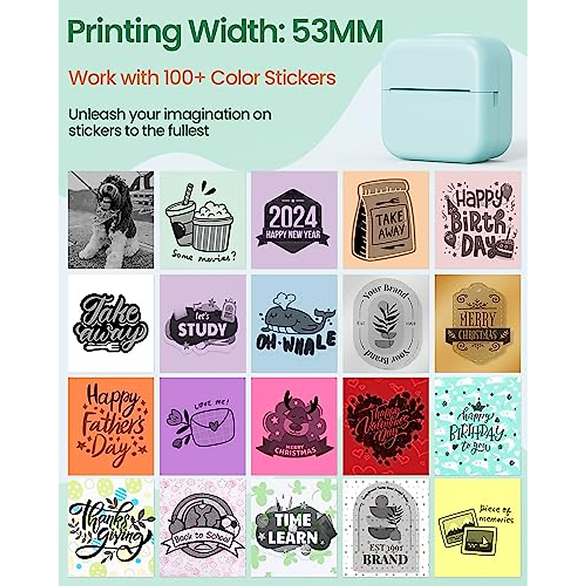 Memolife M02L Mini Printer Sticker Maker - Inkless Printer with 1 Roll Non-Adhesive Paper, Sticker Printer Machine for IOS + Android, Bluetooth Thermal Printer for Organizing Office Documents Printing