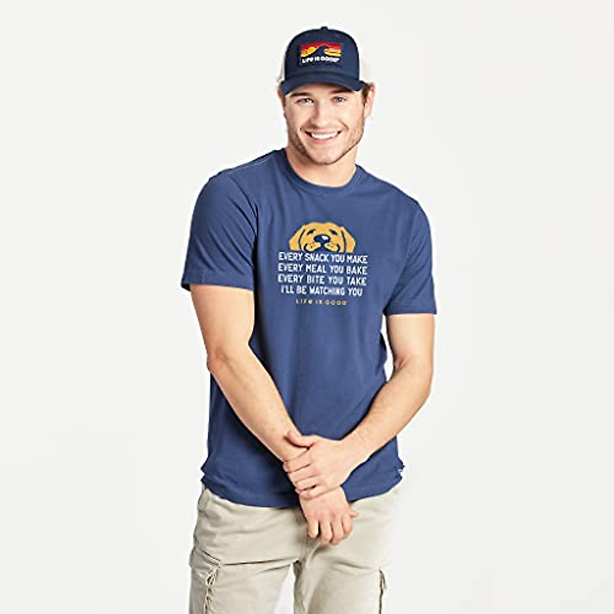 Life is Good Mens Dog Lover Graphic T-Shirt, Cotton Tee, Short Sleeve, Crewneck Shirt, Casual Top, I'll Be Watching You Dog, Darkest Blue, Medium