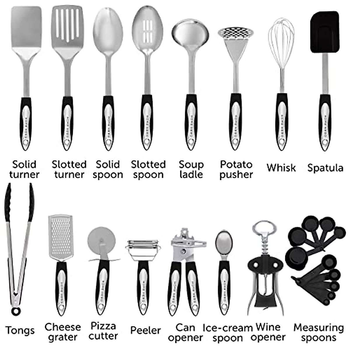 Home Hero 25-pcs Kitchen Utensils Set - Stainless Steel Cooking Utensils Set with Spatula - Kitchen Gadgets & Kitchen Tool Gift Set