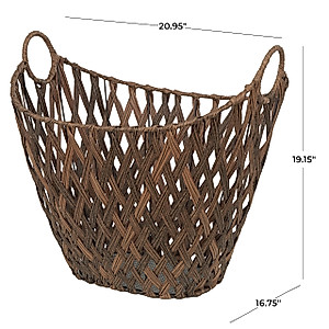 Deco 79 Plastic Rattan Geometric Decorative and Functional Storage Basket Open Frame Woven Basket Organizer with Ring Handles, Basket for Storage 21" x 17" x 19", Bronze