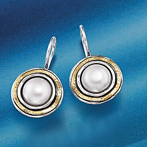 Ross-Simons 9.5-10mm Cultured Pearl Drop Earrings in Sterling Silver and 14kt Yellow Gold