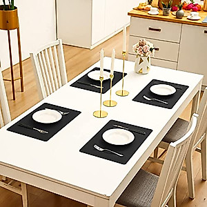 Vinjiasin Black Leather Placemats for Dining Table Set of 4, Waterproof Wipeable Placemats, Heat Resistant Non Slip Rectangle Indoor Place mats, Easy to Clean Christmas Decorations