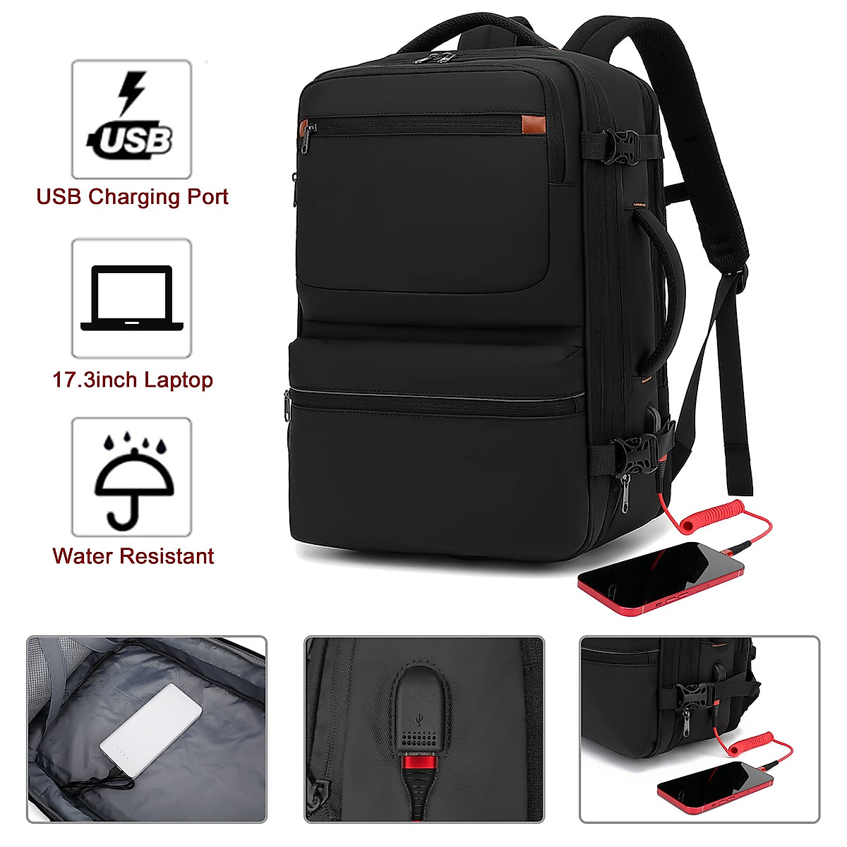 XJ-HOME 2023 NEW 17 inch Travel Laptop Backpack,40L Flight Approved Carry On Backpack,Expandable Water Resistant With USB Computer Backpack For Men Women
