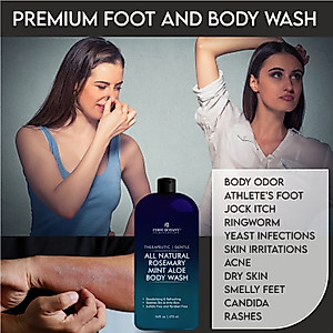ALL Natural Body Wash - Fights Body Odor, Athlete’s Foot, Jock Itch, Nail Issues, Dandruff, Acne, Eczema, Shower Gel for Women & Men, Skin Cleanser -16 fl oz (Rosemary Mint)