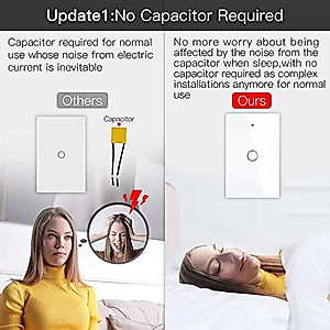 MOES ZigBee Smart Touch Wall Light Switch,Requires Tuya ZigBee Hub,No Neutral Wire/N+L Wiring,No Capacitor,Smart Life Tuya 2/3 Way Remote Control, Work with Alexa Google Home, 2MQTT,1 Gang White