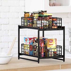 Deertaip Under Kitchen Sink Organizer and Storage with Sliding Drawer Stackable Pull Out Organizer for Cabinet, Bathroom, Countertop, Office, Black