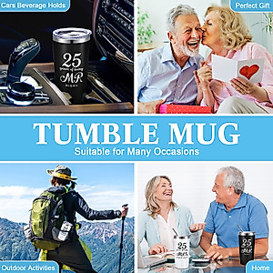 Cunhill 2 Pcs Wedding Anniversary Coffee Mug Being Mr/Mrs Always Right Present Set Anniversary Presents for Couple 20 oz Mug Tumbler with Lids for Grandparents Parents (25th Tumbler)