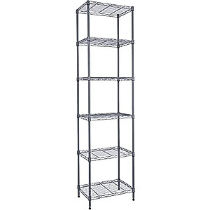 GIOTORENT 6-Tier Standing Shelving Metal Units, Adjustable Height Wire Shelf Display Rack for Laundry Bathroom Kitchen 16.6” x 11.6” x 63” (6-Tier-Down, Gray)