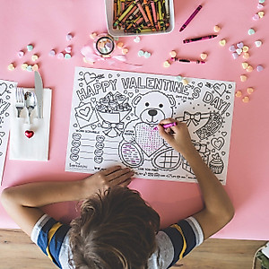 Tiny Expressions - Valentine's Day Coloring Placemats for Kids – Pack of 12 Disposable Paper Mats for Kids Table at Valentines Party, Includes Activities & Games for Kids