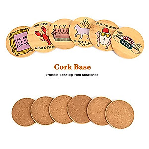 Puluole Friends Coasters for Drinks,Friends TV Show Merchandise,Funny Coasters Set with Coaster Holder,Bamboo Coasters for Coffee Table,Friends TV Show Decor,Friends TV Show Gifts(6 PCS)