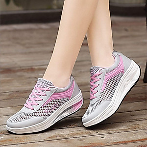 TUU Thick Bottom Mesh Sports Shoes Women Wedge Platform Sneakers Rocking Shoes