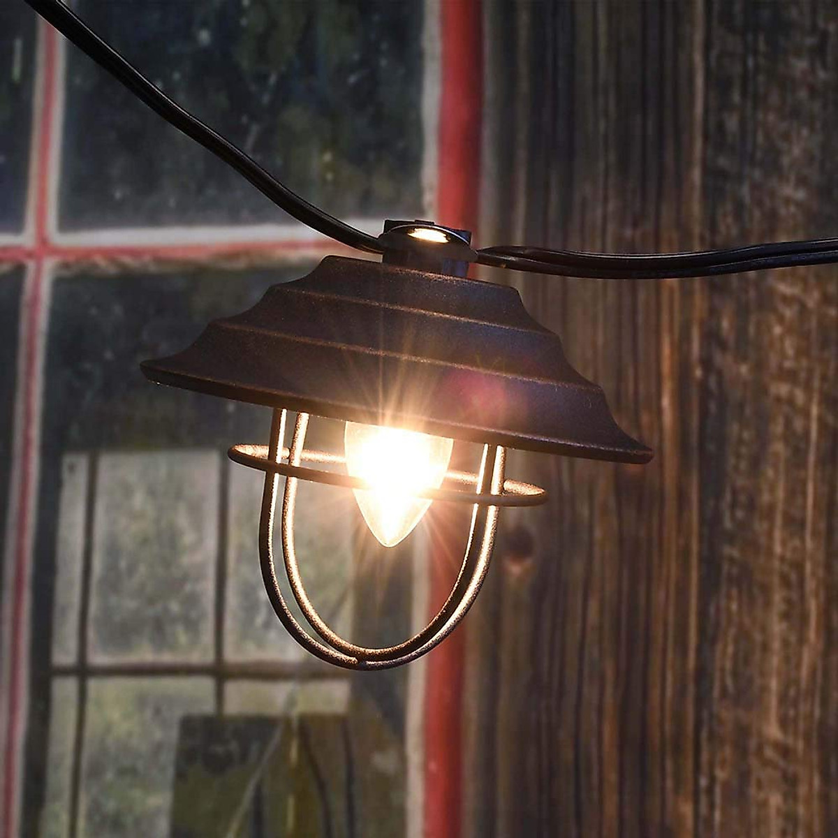 LumaBase Electric Café String Lights with 10 Bronze Metal Shades