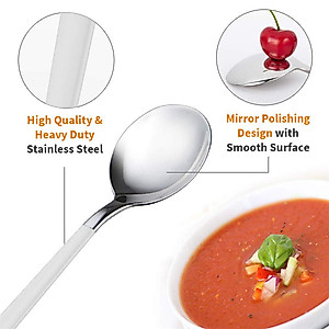 4-Piece Stainless Steel Dinner Spoons with Round Edge, 8 inches Comfort Long Handle Table Spoon, Mirror Polished Flatware Utensils Dishwasher Safe, for Home Kitchen Restaurant (4 white)