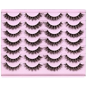 Newcally Lashes Mink False Eyelashes Natural Look Wispy Clear lash Band Fake Eyelashes Fluffy 3D Curly Strip Volume Cat Eye Lashes Pack 14 Pairs