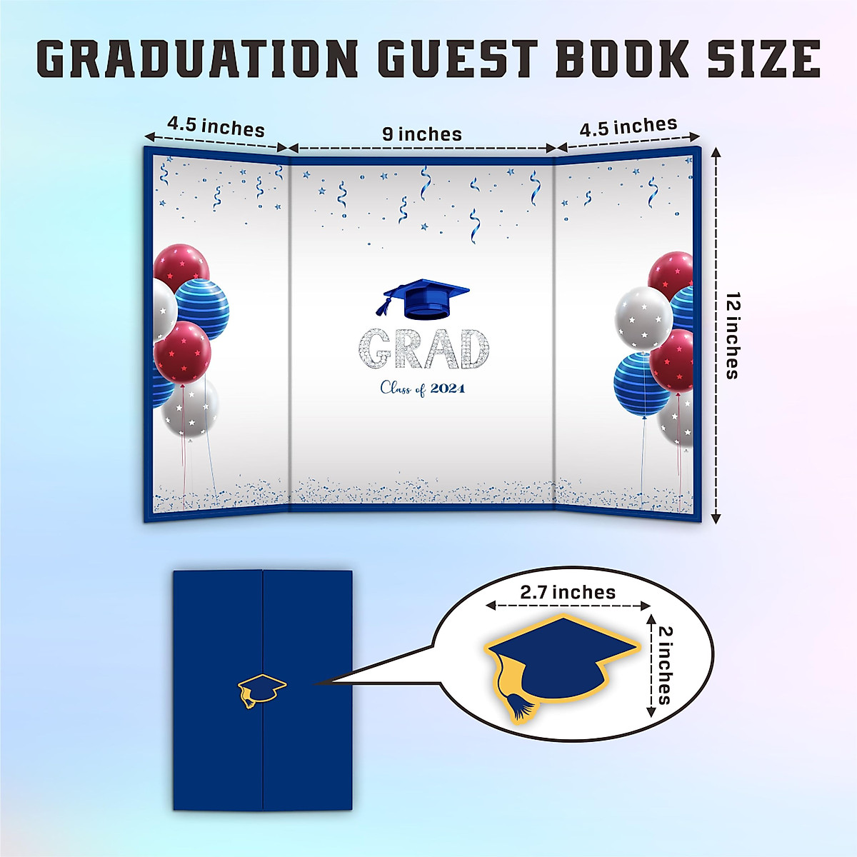 Navy Blue Graduation Signature Board, Grad Cap & Balloons, 18"X12" Class Of 2024 Grad Guest Book Alternative For College & High School Students, Congrats Graduate Gift, Party Favor & Decors - A05