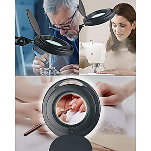 10X Magnifying Glass with Light, Adjustable Swing Arm 2200 Lumens LED Magnifying Desk Lamp with 3 Color Modes Stepless Dimming, Hands Free LED Lighted Magnifier for Close Work, Crafts Repair Painting