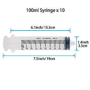 Shintop 100ml Syringe with 15G 1 Inch Blunt Tip Needles and Long Plastic Tubing for Glue Applicator, Experiments and Industrial Use (Pack of 3)