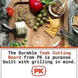 PK Grills Solid Teak Wood Cutting Board for Kitchen, Outdoor, Meat, BBQ, Food, Wooden Chopping Block with Stainless Steel Hanger, PKUA-CB-TW-X