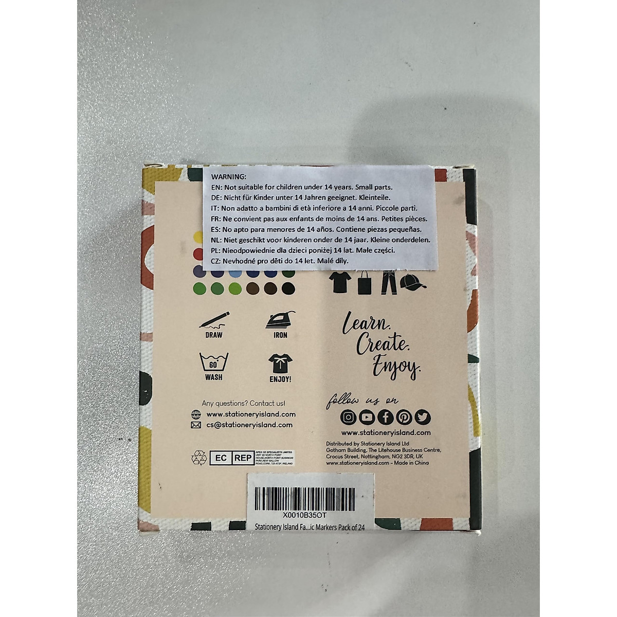 Stationery Island Fabric Markers 24 Colors Textile Permanent Marker Pen No Bleed Paint for Adults Kids Clothes Laundry T-Shirt, Shoes Handbags Graduation Signatures - Dual Felt Tip Nibs 1mm & 2mm