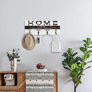 CHDITB Rustic Home Sweet Home Wooden Key Holder(13.4”x5.5”), His Hers Ours Wall-Mounted Key Rack with 4 Hooks, Decorative Wood Sign Key Hanger Home Decor for Wall Entryway Hallway Housewarming Gift