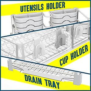 Simple Houseware Dish Rack with Drainers, Mug Holder and Utensil Holder, White