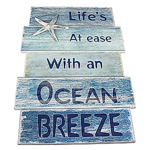 Starfish Beach Sign for Home Decor,Vintage Beach Theme Bathroom Wall Decor Wall Art Plaque with Quote Sayings - Life's at Ease with an Ocean Breeze 11.5" x 17"
