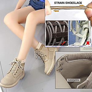 Athlefit Women's Work Waterproof Hiking Combat Boots Lace up Low Heel Booties Ankle Boots size 8 Khaki