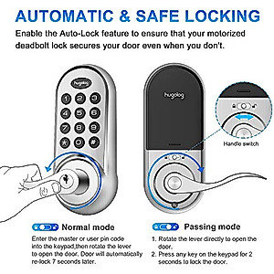 Hugolog Latchbolt Lock Electronic,Keyless Entry Door Lock, Keypad Door Lock with Handle, Easy to Install High Security Material for Metal Home & Office