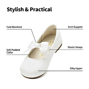 DREAM PAIRS Girls Dress Shoes Mary Jane Flower Girl Bow Ballet Flats for Wedding Party Toddler/Little Kid,Size 2 Little Kid,White,SOPHIA-22