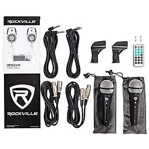 Rockville RPG2X15 Package PA System Mixer/Amp+15" Speakers+Stands+Mics+Bluetooth