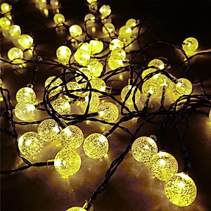 Solar & Battery Operated String Lights Outdoor LED Waterproof Decorative Lights with Remote, 8 Lighting Modes Crystal Globe Lights for Indoor Bedroom Garden Patio Decor, 60LED, 35.6FT, Warm White