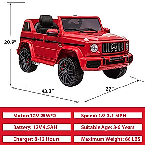 TOBBI 12V Kids Ride On Car, Licensed Mercedes Benz G63 Electric Car for Kids, Kids' Electric Vehicle Car with Remote Control, Openable Doors/Spring Suspension System/Music's Play & Led Lights-Red