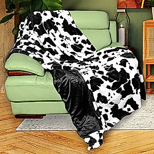 Cow Print Blanket, Double-Sided Throw Blanket for Couch Sofa Bed Office Fleece Blanket Soft Fluffy Blankets Plush Blanket for Adults Kids in All Seasons 51" x 63"