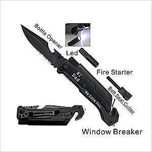 Personalized Knives Engraved Custom Pocket Rescue Knife, Folding, Hunting Knife With Led Light, Belt Cutter ,Window Break