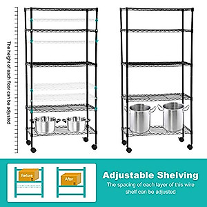 Hudada Storage Shelves 5 Tier Wire Shelving Unit Heavy Duty Metal Shelf with Wheels 30" Lx 14" Wx 60" H Adjustable Layer Rack Utility Shelf Garage Storage Shelves Kitchen Shelf Pantry Shelves