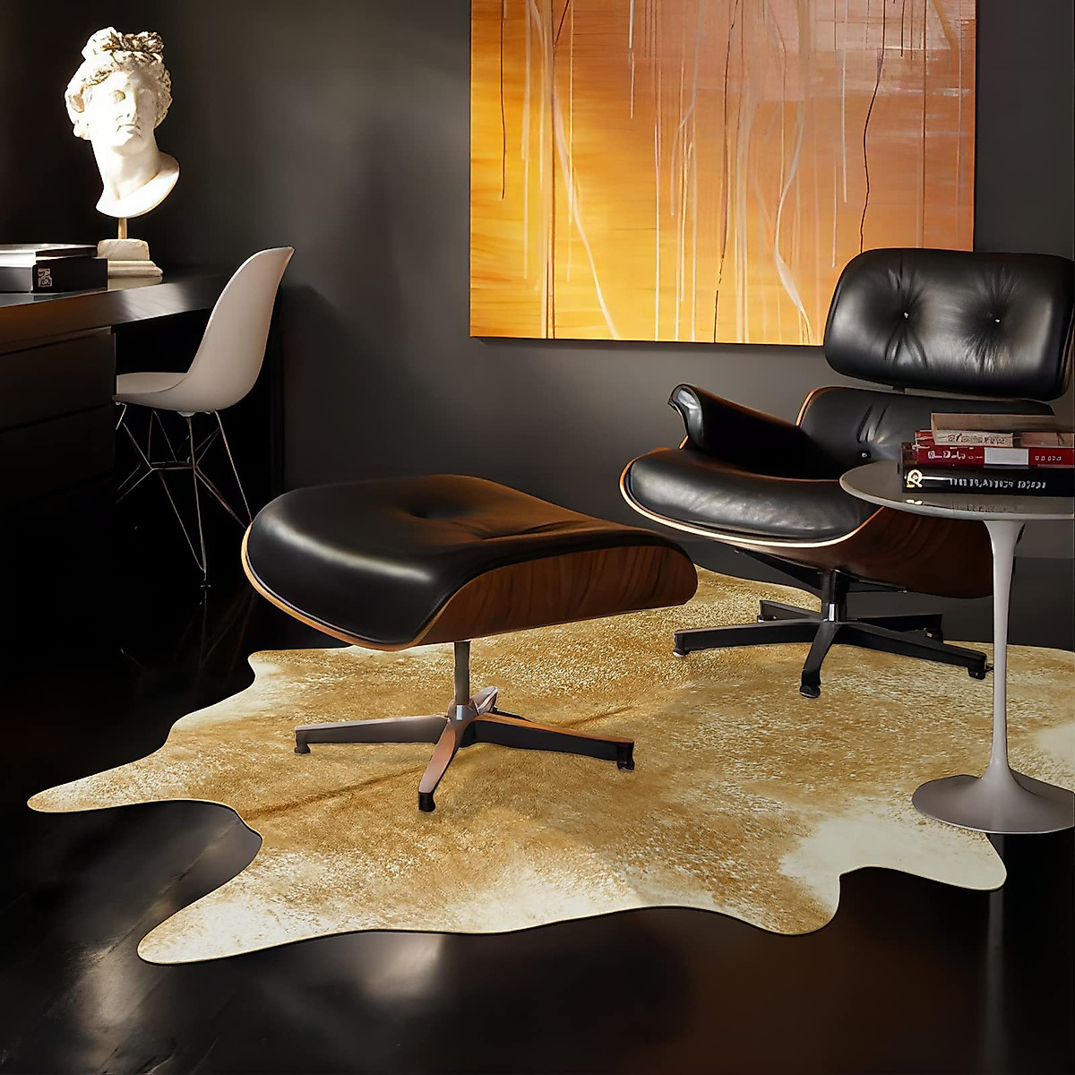 Rtizon Faux Cowhide Rug for Living Room, 6.2 x 7 Feet Khaki, Cow Print Skins Rug for Bedroom,Premium Faux Fur Animal Cow Hide Rugs Carpet for Western Decor