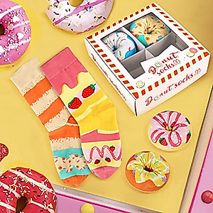 AGRIMONY Funny Donut Socks Box for Women Teen Girls Ladies- Funny Gifts Novelty Donut Gifts Food Fun Funky Cool Cute Crazy Silly Socks Birthday Gifts Ideas Christmas Stocking Stuffers (4 pairs)